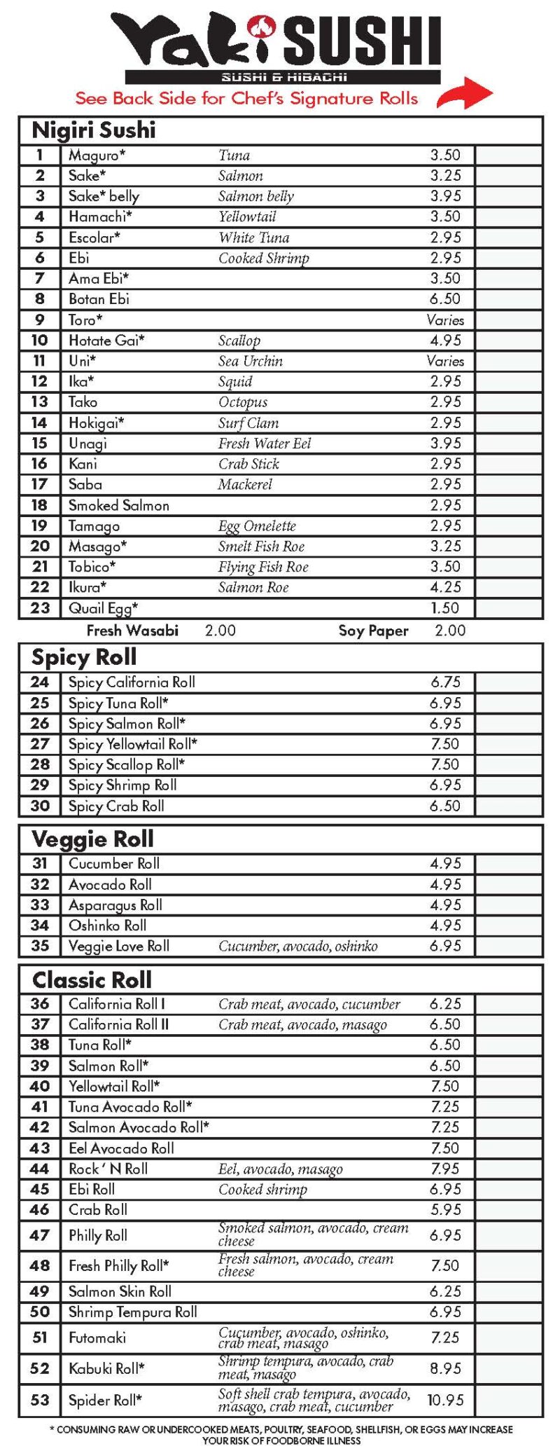 Our Menu - Yaki Sushi